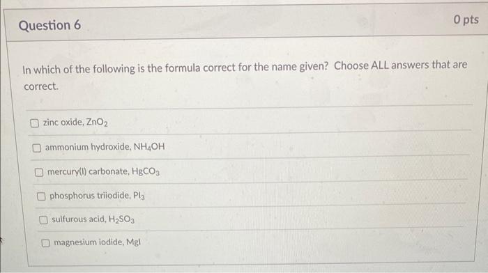 Solved In which of the following is the formula correct for | Chegg.com