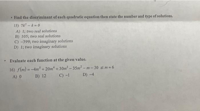 Solved . Find the discriminant of each quadratic equation | Chegg.com