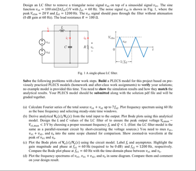 Design an LC filter to remove a triangular noise | Chegg.com