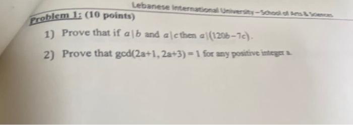 Solved 1) Prove that if a∣b and a∣c then a∣(120b−7c). 2) | Chegg.com