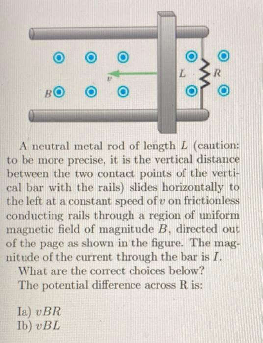 Solved BO R A neutral metal rod of length L (caution: to be | Chegg.com