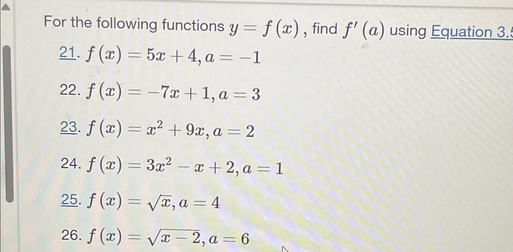 Solved For the following functions y=f(x), ﻿find f'(a) | Chegg.com