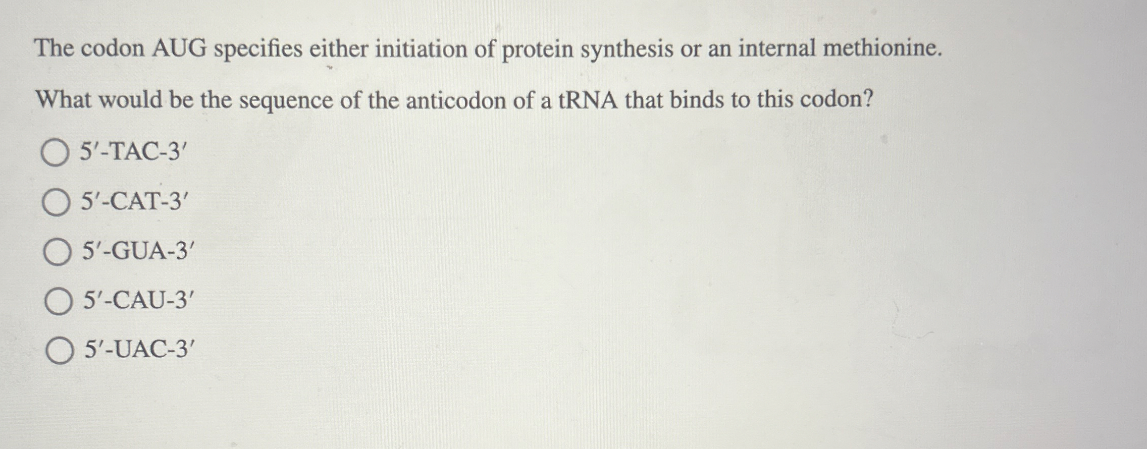 Solved The codon AUG specifies either initiation of protein | Chegg.com