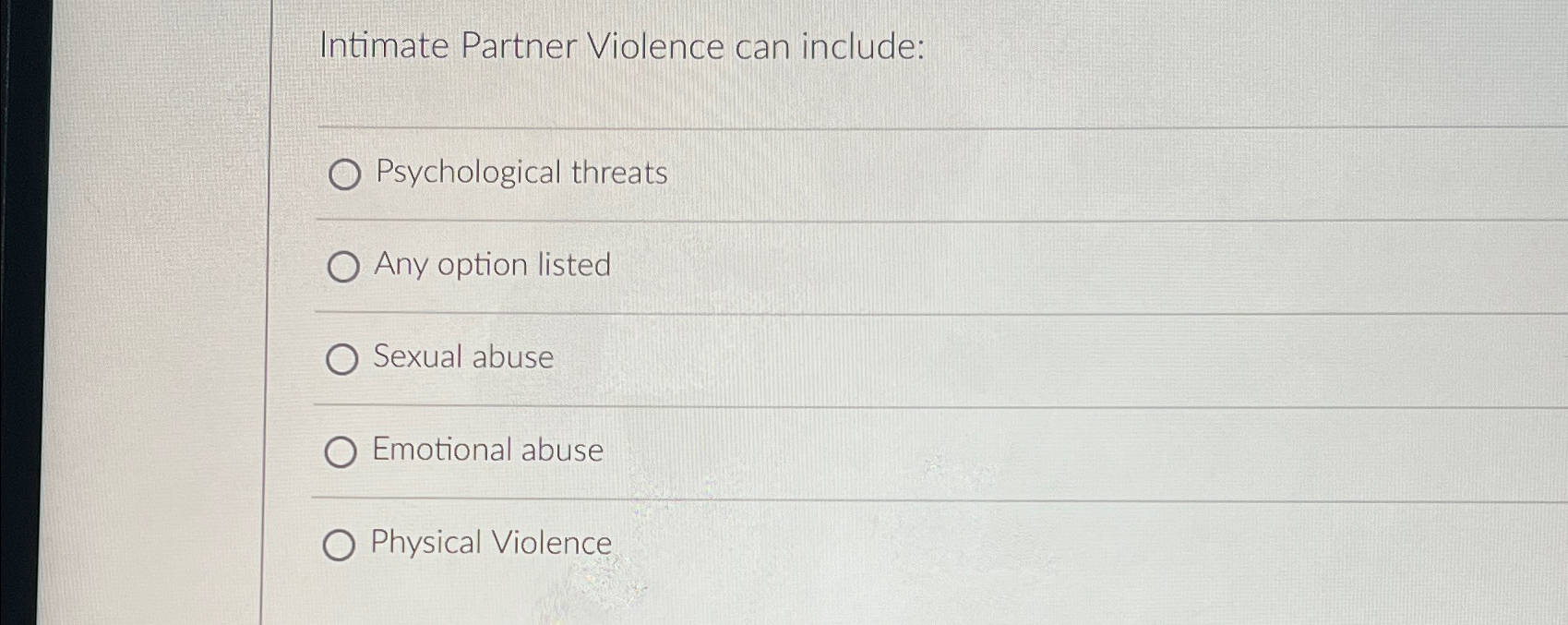 Solved Intimate Partner Violence can include:Psychological | Chegg.com