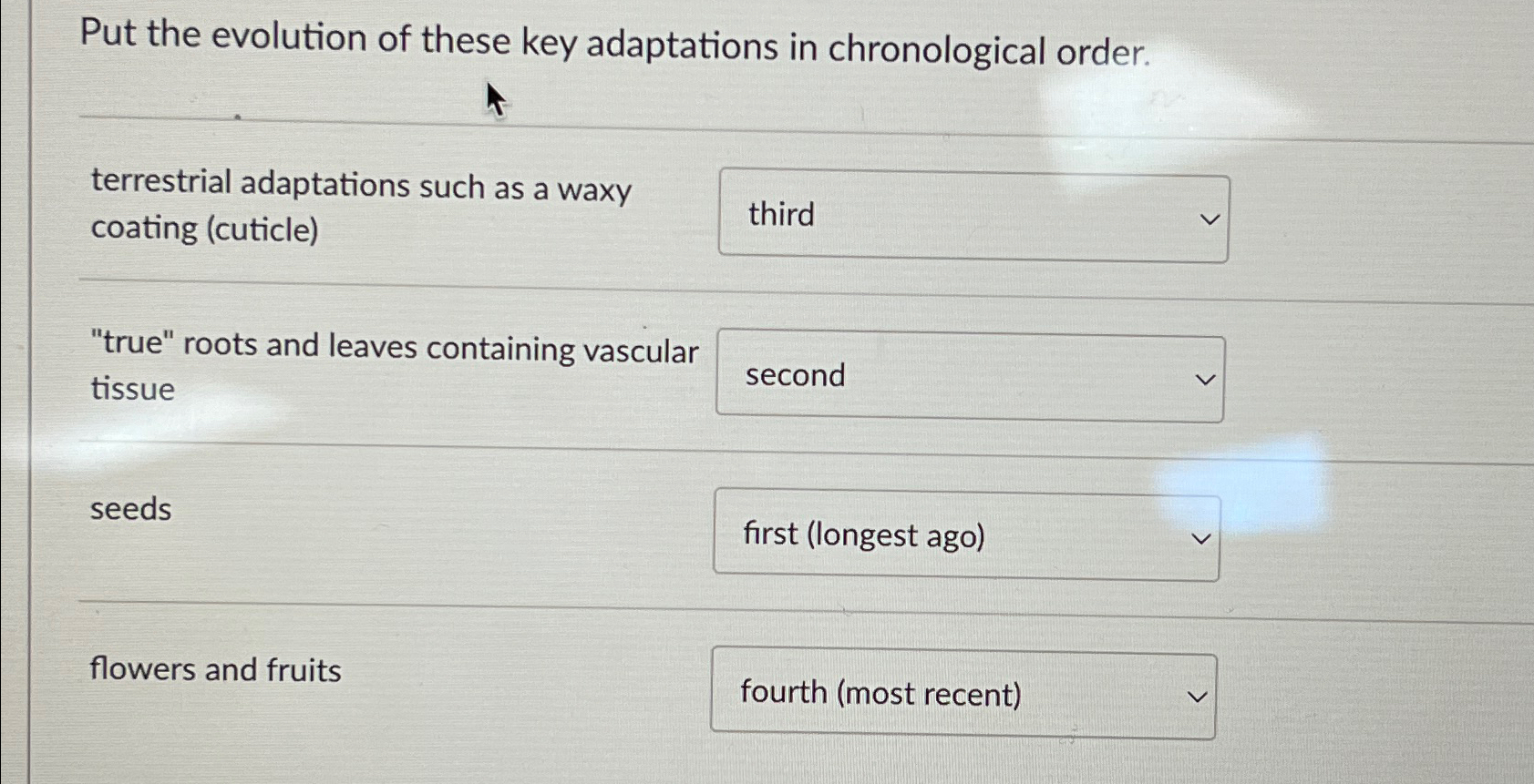 Solved Put the evolution of these key adaptations in | Chegg.com