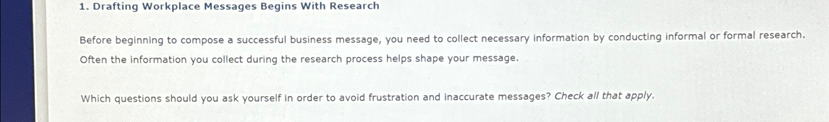 Solved Drafting Workplace Messages Begins With | Chegg.com