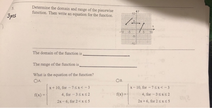 Solved Determine the domain and range of the piecewise | Chegg.com