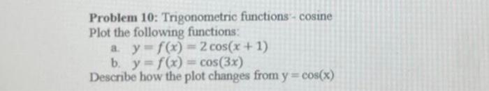Solved Problem 10: Trigonometric functions - cosine Plot the | Chegg.com