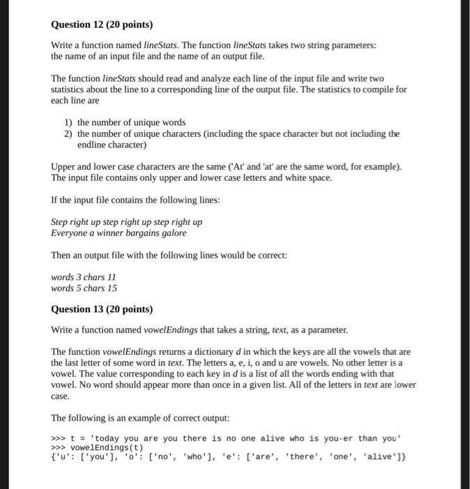 Solved Question 12 (20 points) Write a function named | Chegg.com
