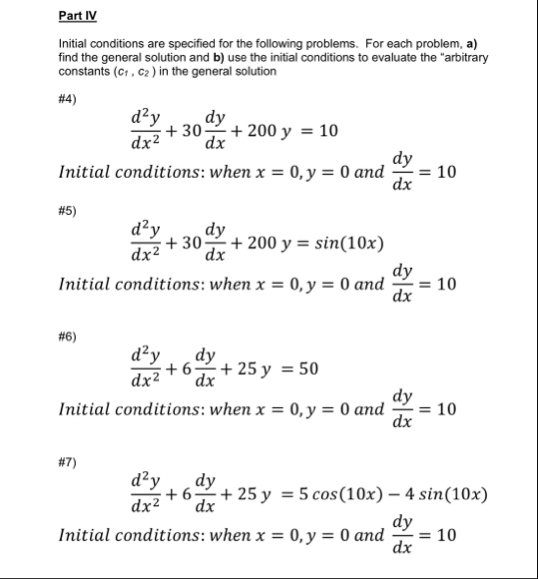 Solved Part IVInitial conditions are specified for the | Chegg.com