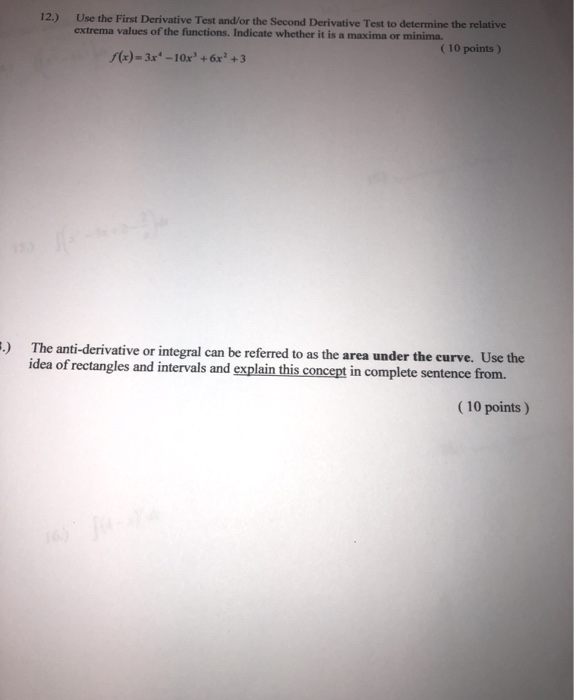 Solved 12.) Use the First Derivative Test and/or the Second | Chegg.com