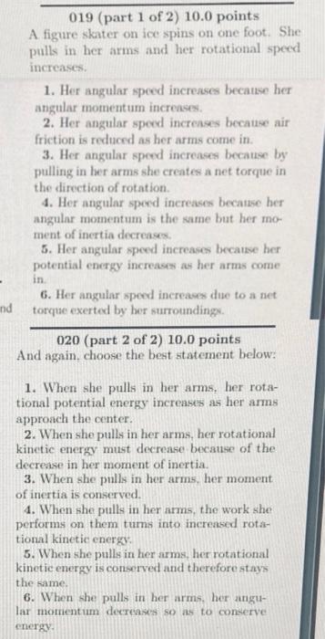 Solved 019 (part 1 of 2 ) 10.0 points A figure skater on ice | Chegg.com