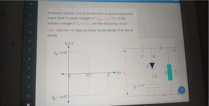 Solved A biased clamper circuit driven from a square wave | Chegg.com