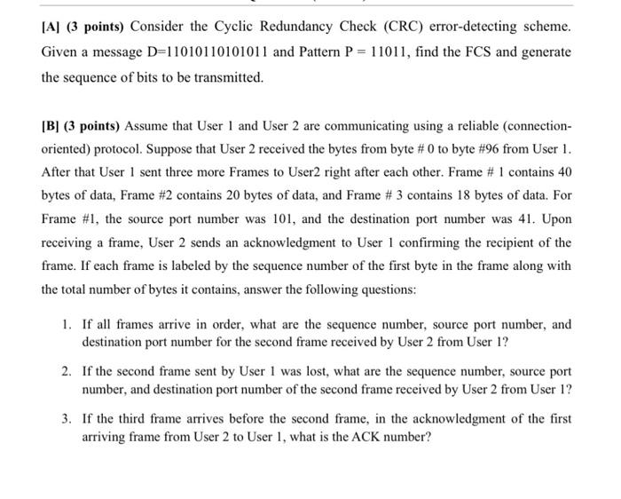 Solved [A] (3 points) Consider the Cyclic Redundancy Check | Chegg.com