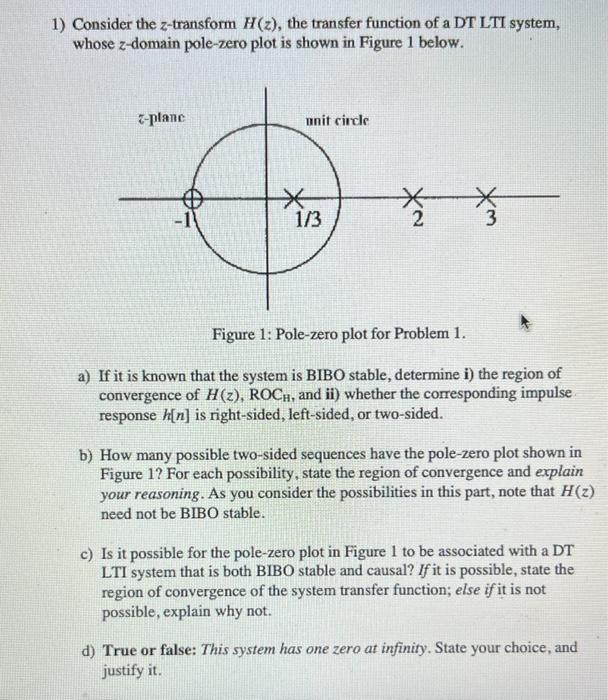 Solved 1) Consider the z-transform H(z), the transfer | Chegg.com