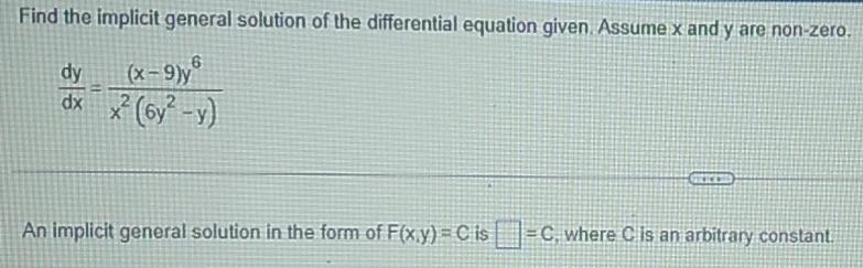 Solved Find the implicit general solution of the | Chegg.com
