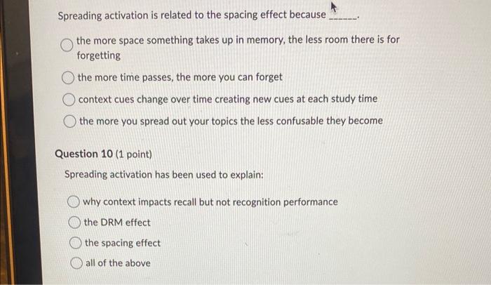 Solved Spreading activation is related to the spacing effect | Chegg.com