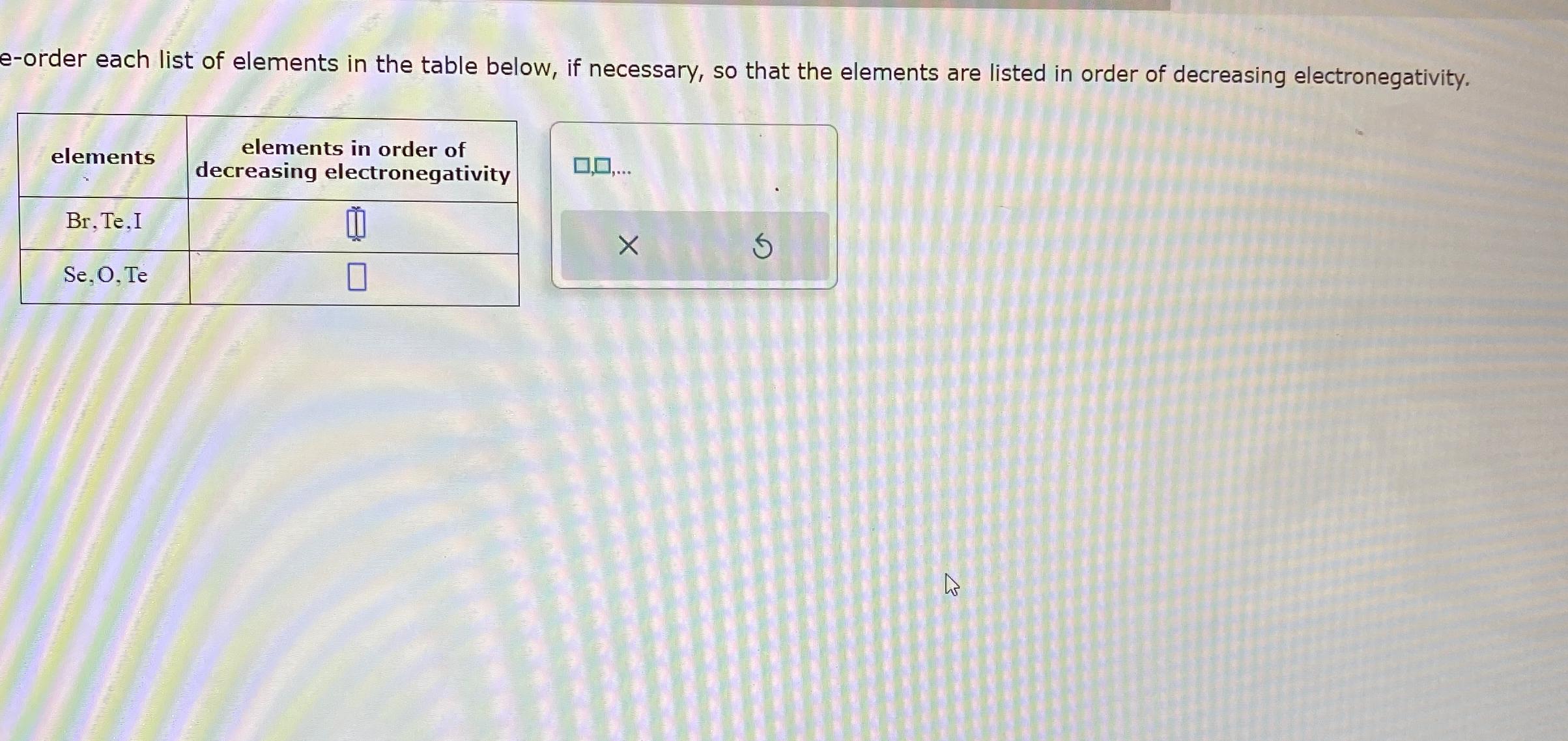 Solved e-order each list of elements in the table below, if | Chegg.com