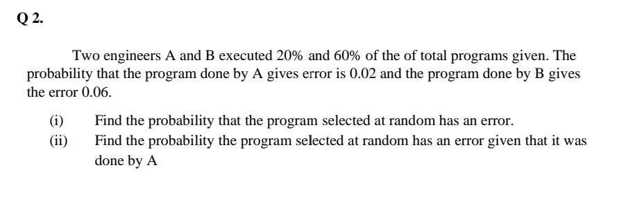 Solved Two engineers A and B executed 20% and 60% of the of | Chegg.com
