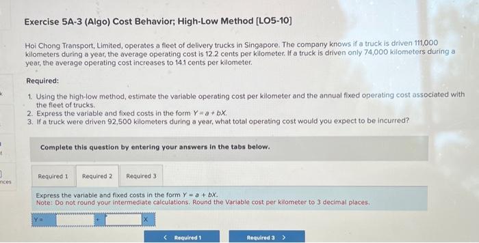 Solved Exercise 5A-3 (Algo) Cost Behavior; High-Low Method | Chegg.com