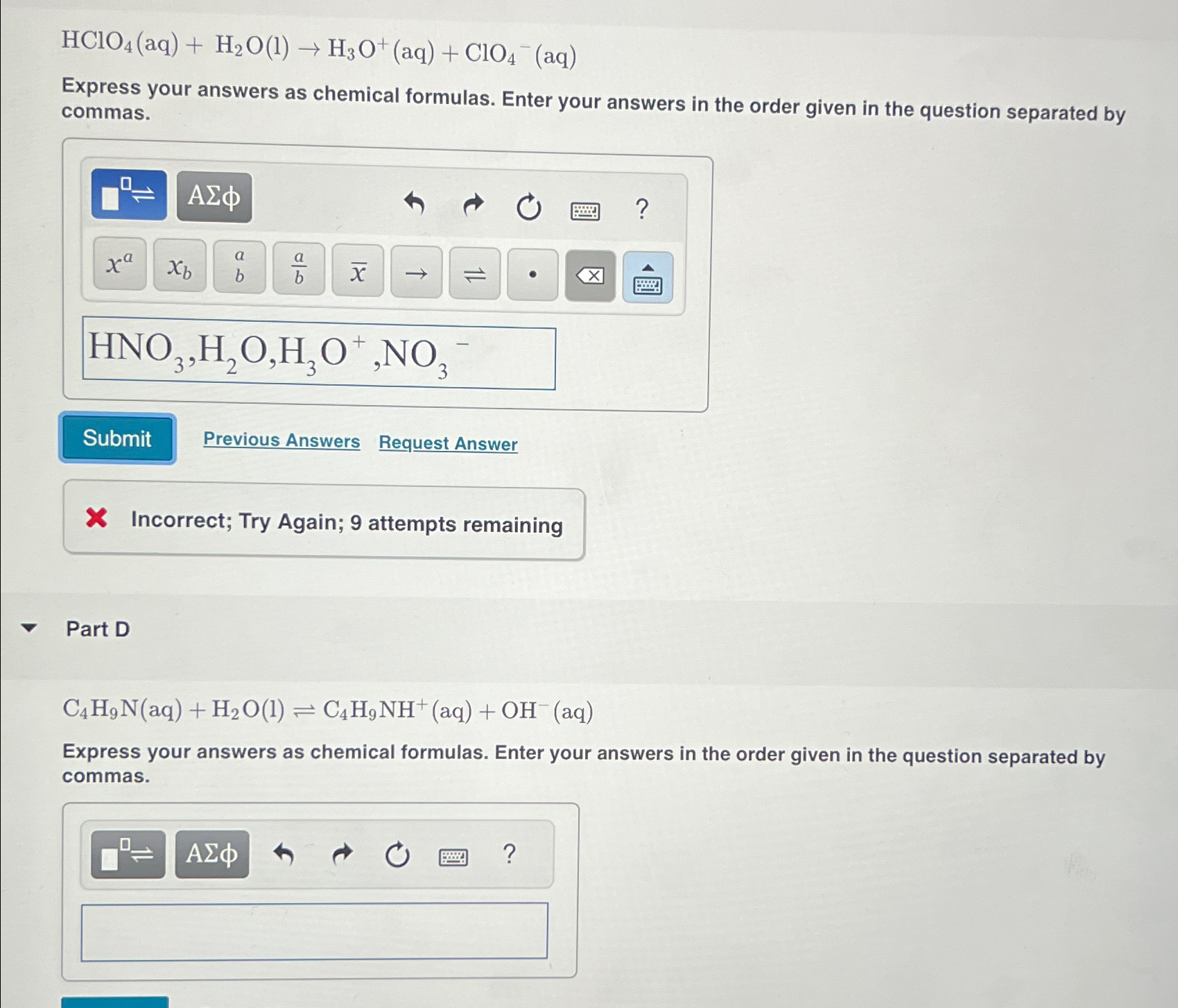 Solved HClO4(aq)+H2O(l)→H3O+(aq)+ClO4-(aq)Express your | Chegg.com