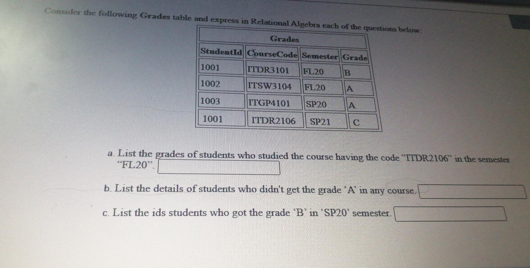 Solved Consider the following Grades table and express in | Chegg.com