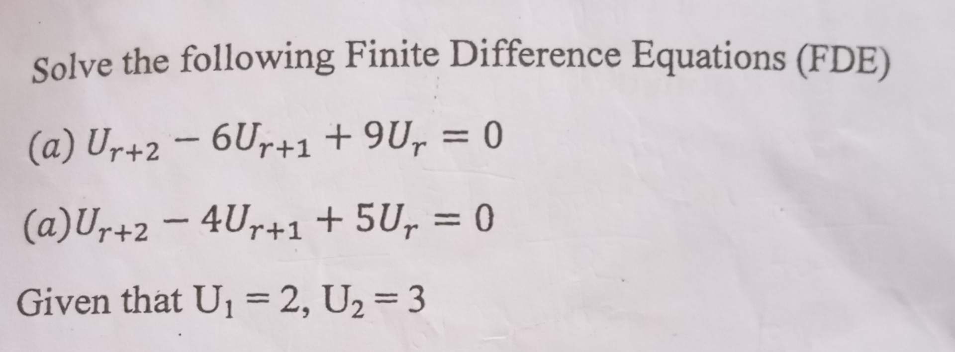 Solved Solve the following Finite Difference Equations | Chegg.com