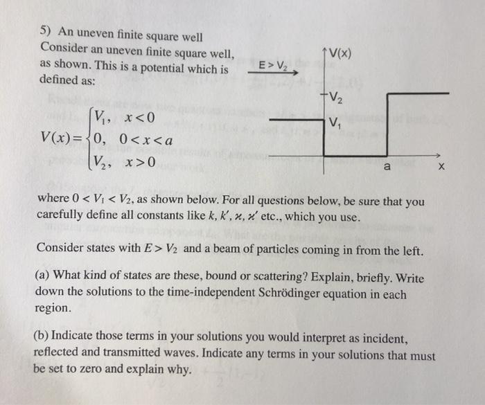 Solved 5) An uneven finite square well Consider an uneven | Chegg.com