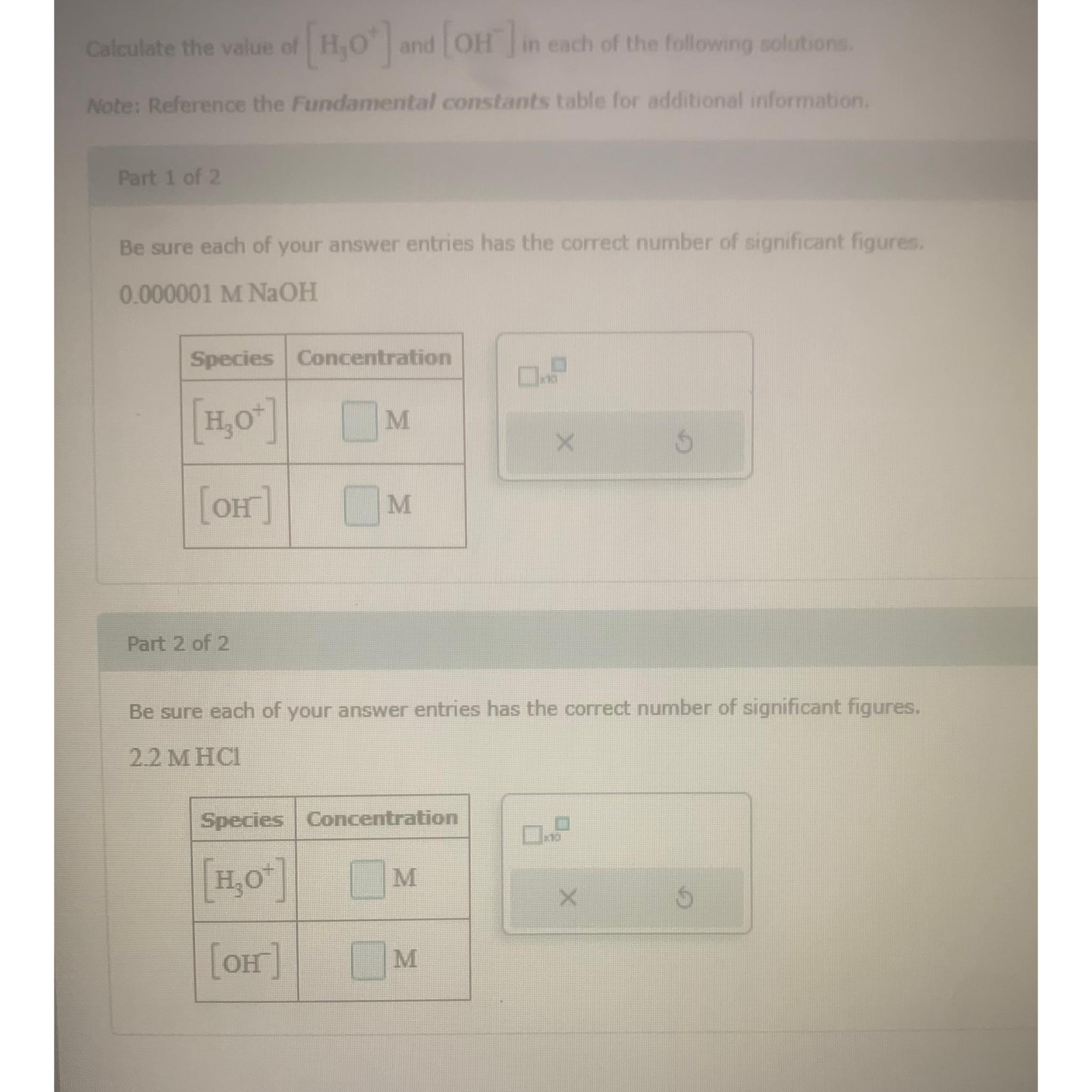 Solved Calculate the value of H3O+and OH-in each of the | Chegg.com