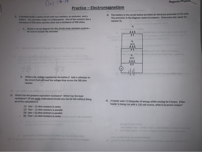 Solved Day 29-24 Regents Physics Practice - Electromagnetism | Chegg.com