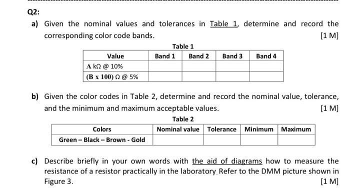 Solved Q2: a) Given the nominal values and tolerances in | Chegg.com