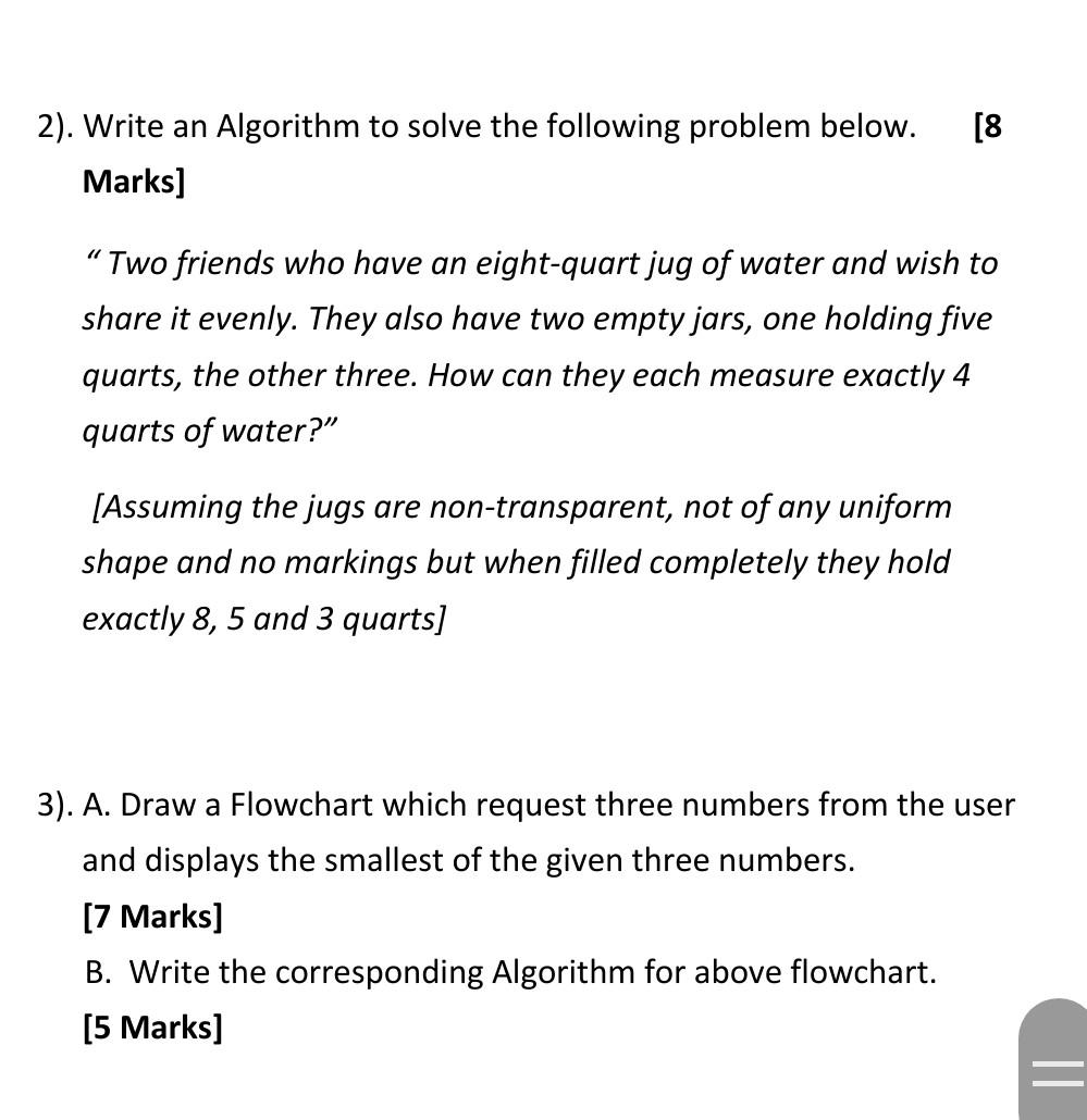 Solved 2). Write an Algorithm to solve the following problem | Chegg.com