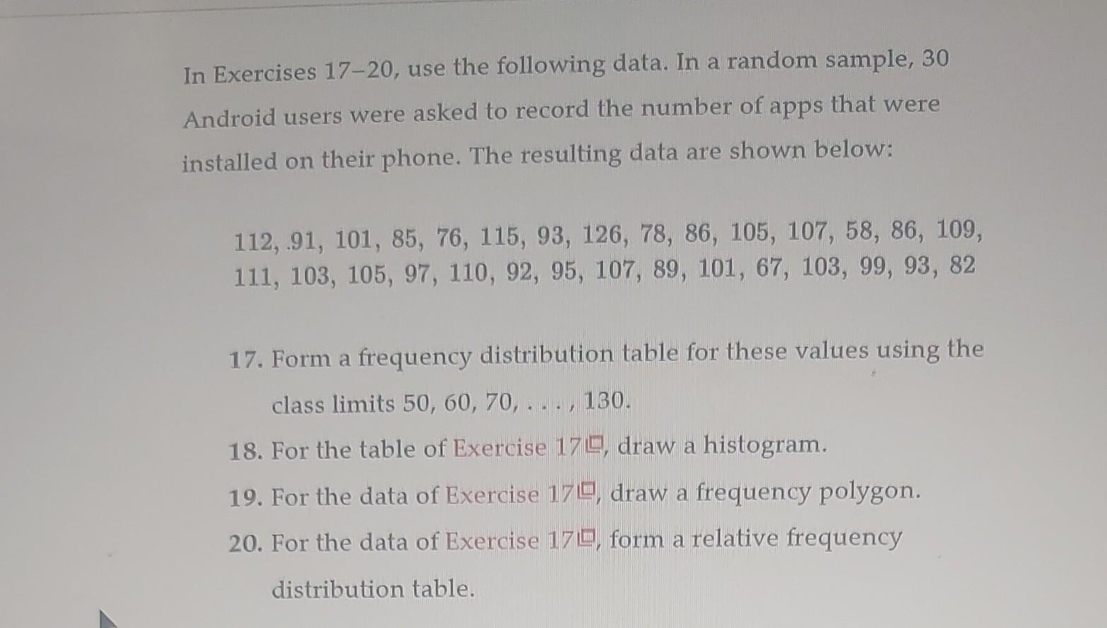 Solved In Exercises 17-20, use the following data. In a | Chegg.com