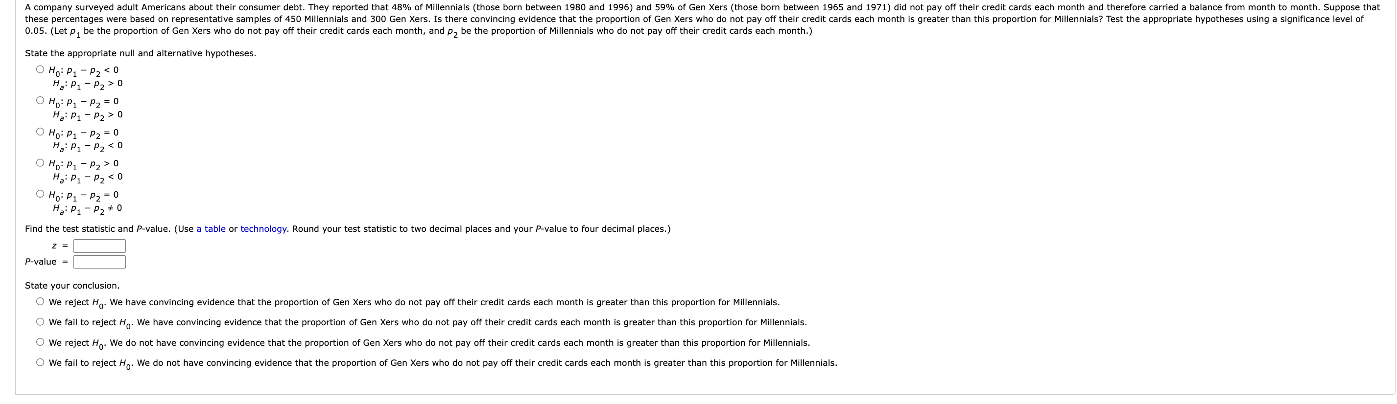 Solved 0.05. (Let p1 ﻿be the proportion of Gen Xers who do | Chegg.com