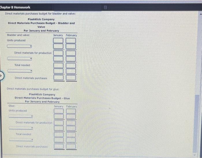 Chapter 8 Homework Direct Materials Purchases Budget | Chegg.com