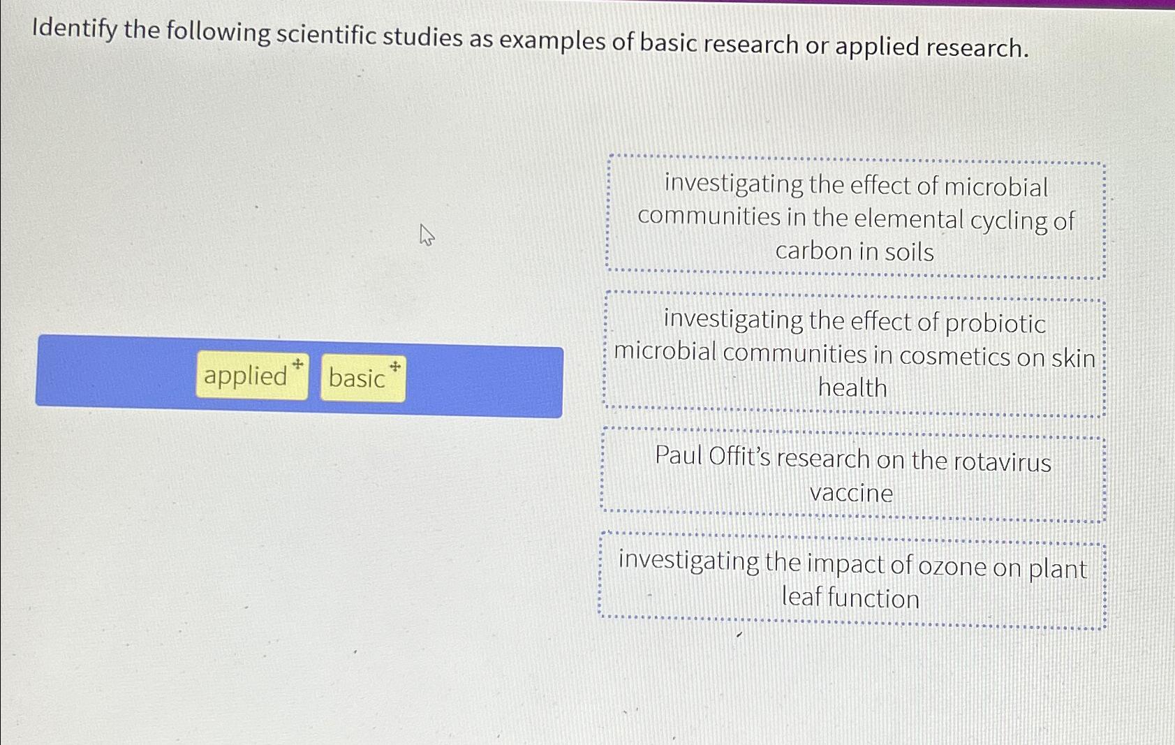 Solved Identify the following scientific studies as examples | Chegg.com