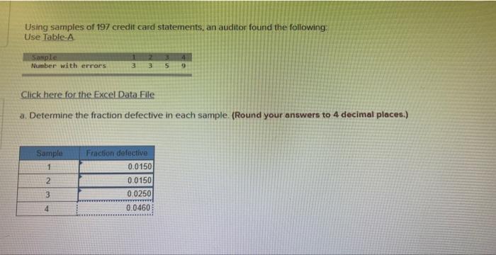 Solved excel file has the same table with sample and number | Chegg.com