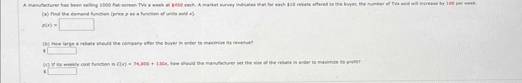 Solved (a) ﻿Find the dernand function (price p ﻿as a | Chegg.com