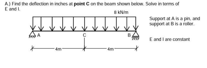 [Solved]: A.) Find the deflection in inches at point C on t