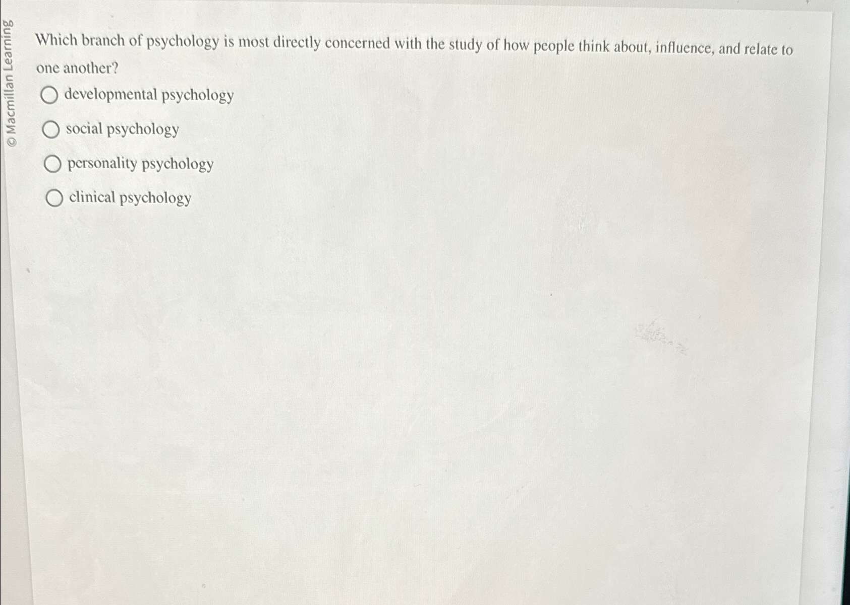 Solved Which branch of psychology is most directly concerned | Chegg.com
