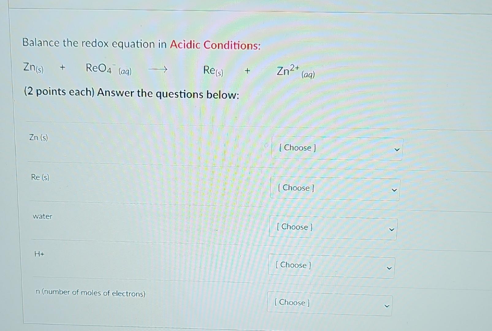 Solved Balance the redox equation in Acidic Conditions: | Chegg.com