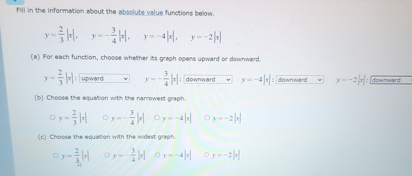 Solved Fill in the information about the absolute value | Chegg.com