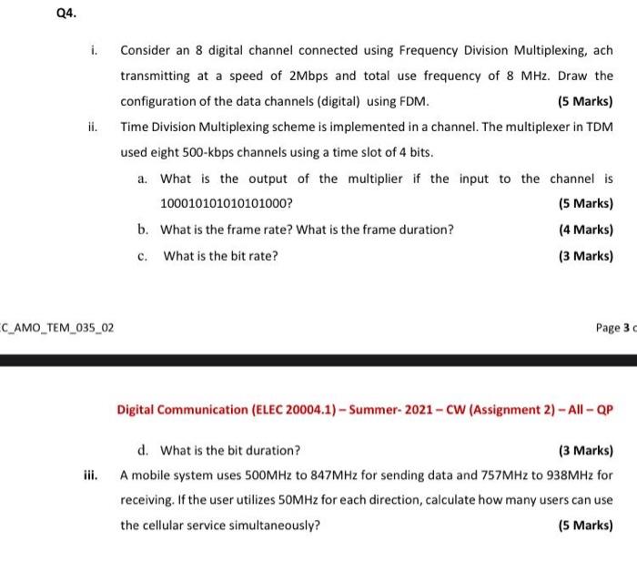 Solved Q4. i. Consider an 8 digital channel connected using | Chegg.com