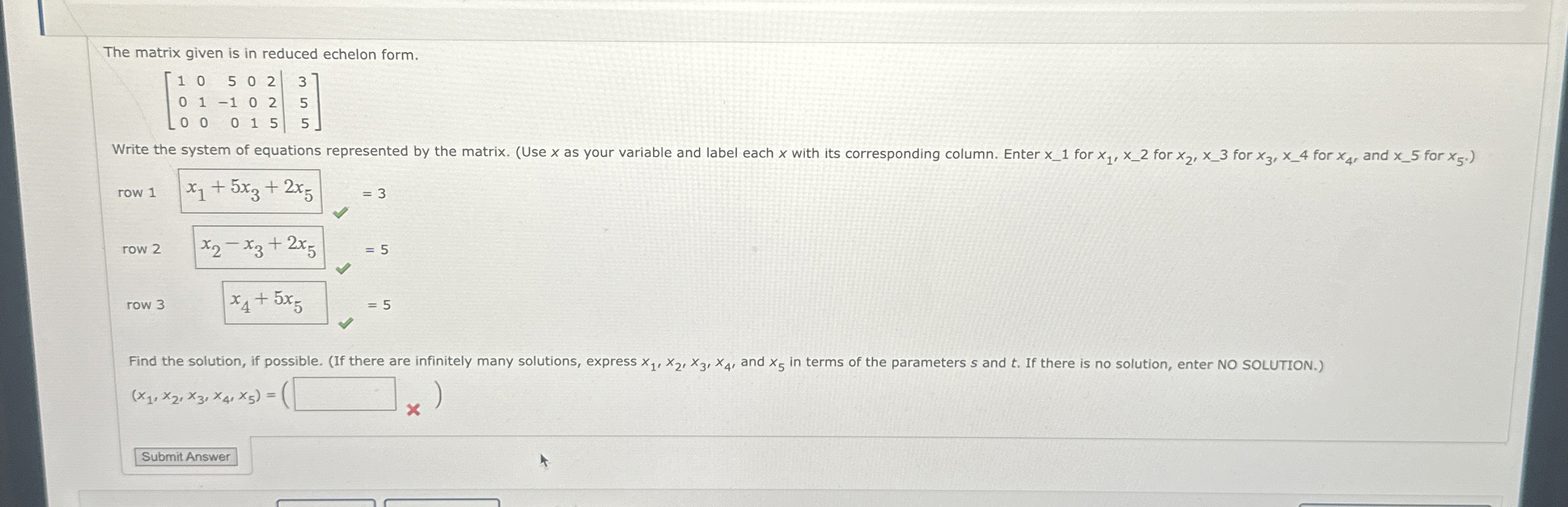 Solved The matrix given is in reduced echelon form.row | Chegg.com