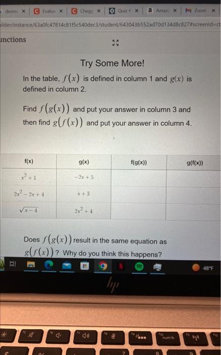 Solved Try Some More! In the table, f(x) is defined in | Chegg.com