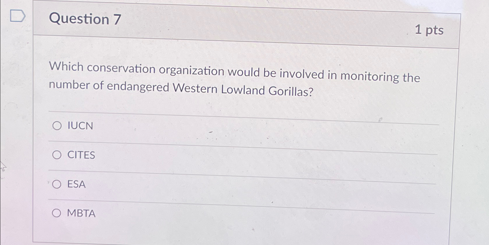 Solved Question 71 ptsWhich conservation organization would | Chegg.com Solved Question 71 ptsWhich conservation organization would | Chegg.com