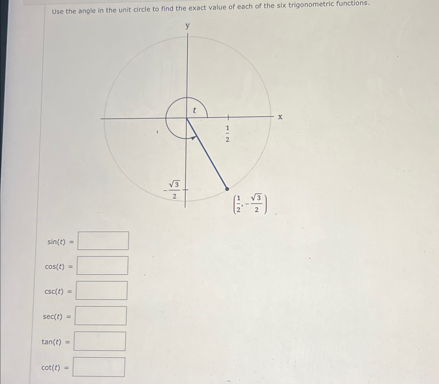 Solved Use the angle in the unit circle to find the exact | Chegg.com