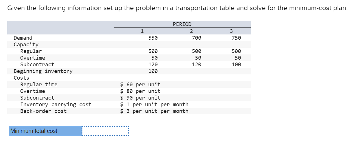 Solved Given the following information set up the problem in | Chegg.com