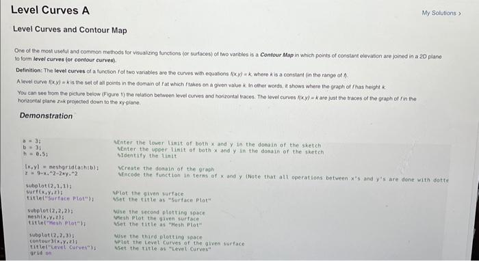Level Curves and Contour Map One of the most useful | Chegg.com