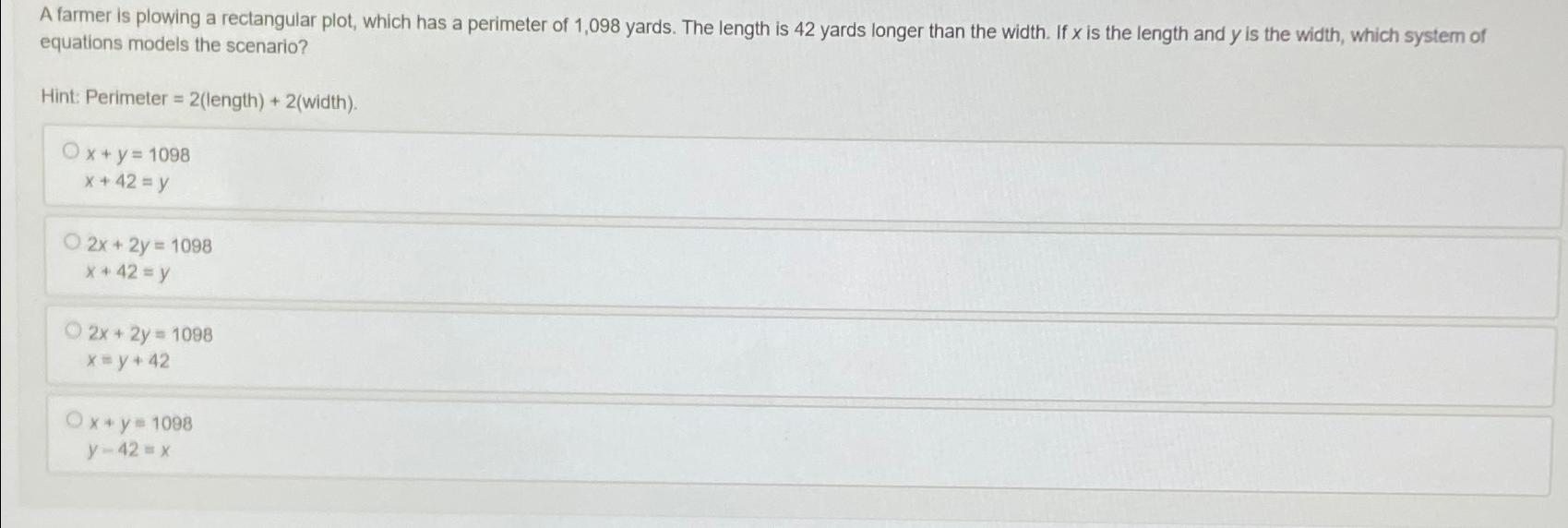 Solved A farmer is plowing a rectangular plot, which has a | Chegg.com